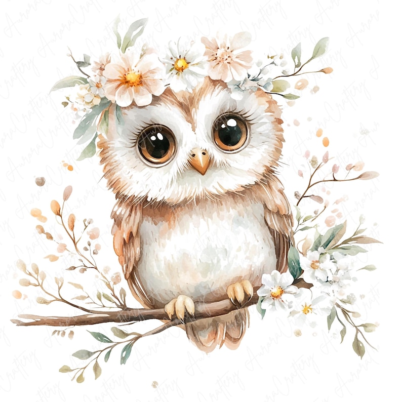 9 Watercolor Owl Clipart, Woodland Owl and Floral Clipart, Cute Owl ...