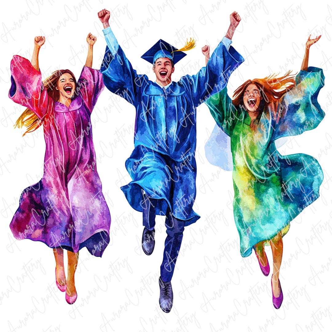 6 Watercolor Graduation Clipart Set, Graduate Boy Girl Clipart, Student ...