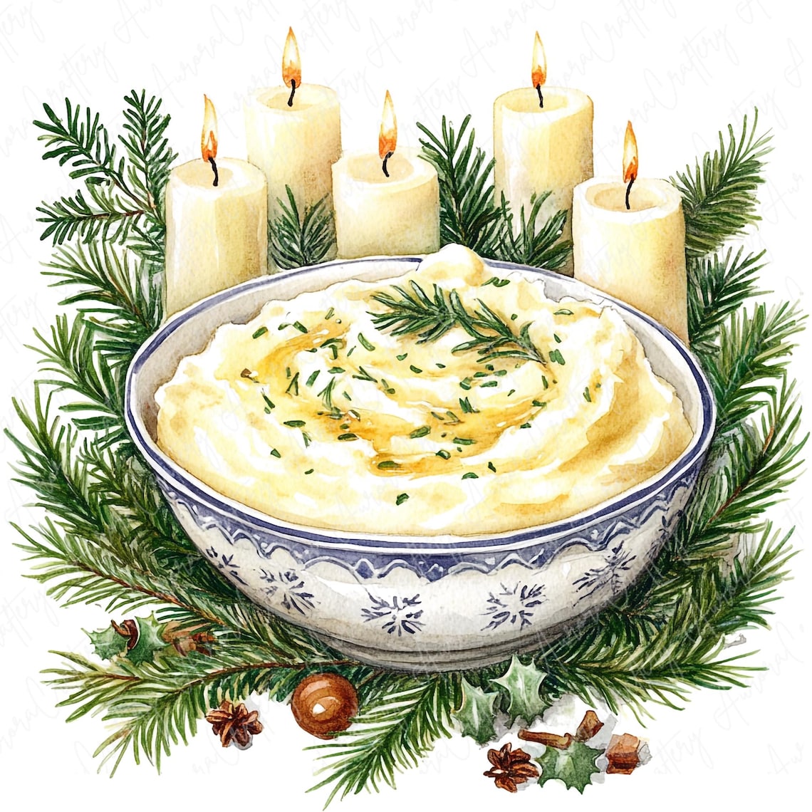 7 Watercolor Mashed Potatoes Clipart, Holiday Dishes Festive Clipart ...