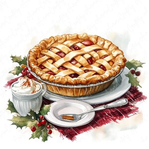 8 Watercolor Apple Pie Clipart, Traditional Dessert Clipart, Pie ...