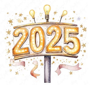 8 Watercolor 2025 Marquee Sign Clipart, Welcome 2025, Festive Signage ...