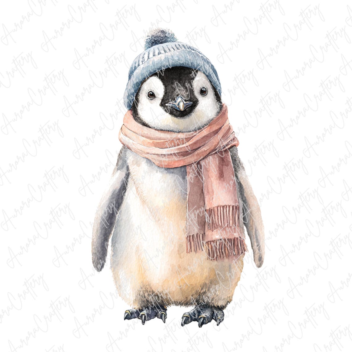 7 Watercolor Winter Penguin Clipart, Cute Penguin With Scarf and Hat ...