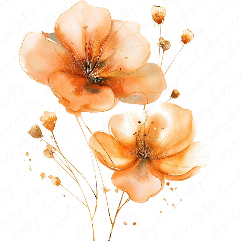 13 Abstract Orange Yellow Watercolor Floral Clipart Bundle, Bright ...