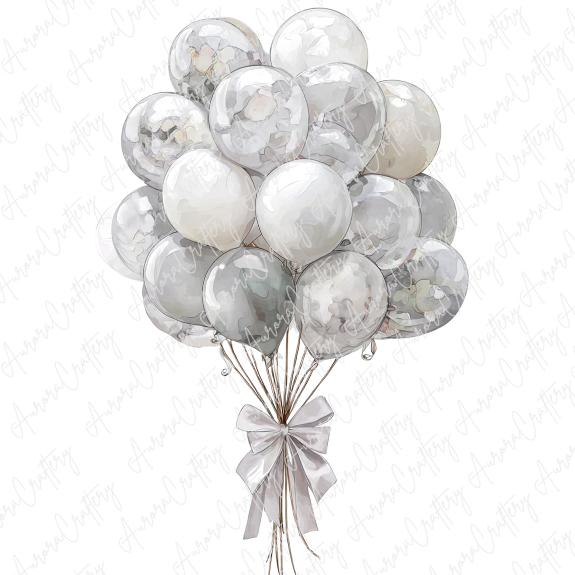 10 Watercolor Silver Balloon Clipart JPG, White and Gray Balloon ...