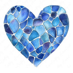 14 Blue Love Hearts Watercolor Clipart, Romantic Blue Heart Clipart for ...