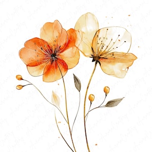 13 Orange Yellow Watercolor Floral Clipart Bundle, Abstract Orange ...
