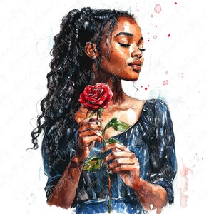 5 Watercolor Girl With Rose Clipart, Cute Girl Clipart, Love Clipart ...