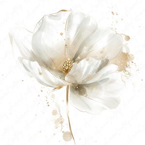 14 White and Gold Abstract Floral Watercolor Clipart Bundle, Wedding ...