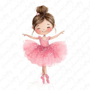 5 Watercolor Ballerina Girl Clipart, Cute Pink Tutu Dancer ...