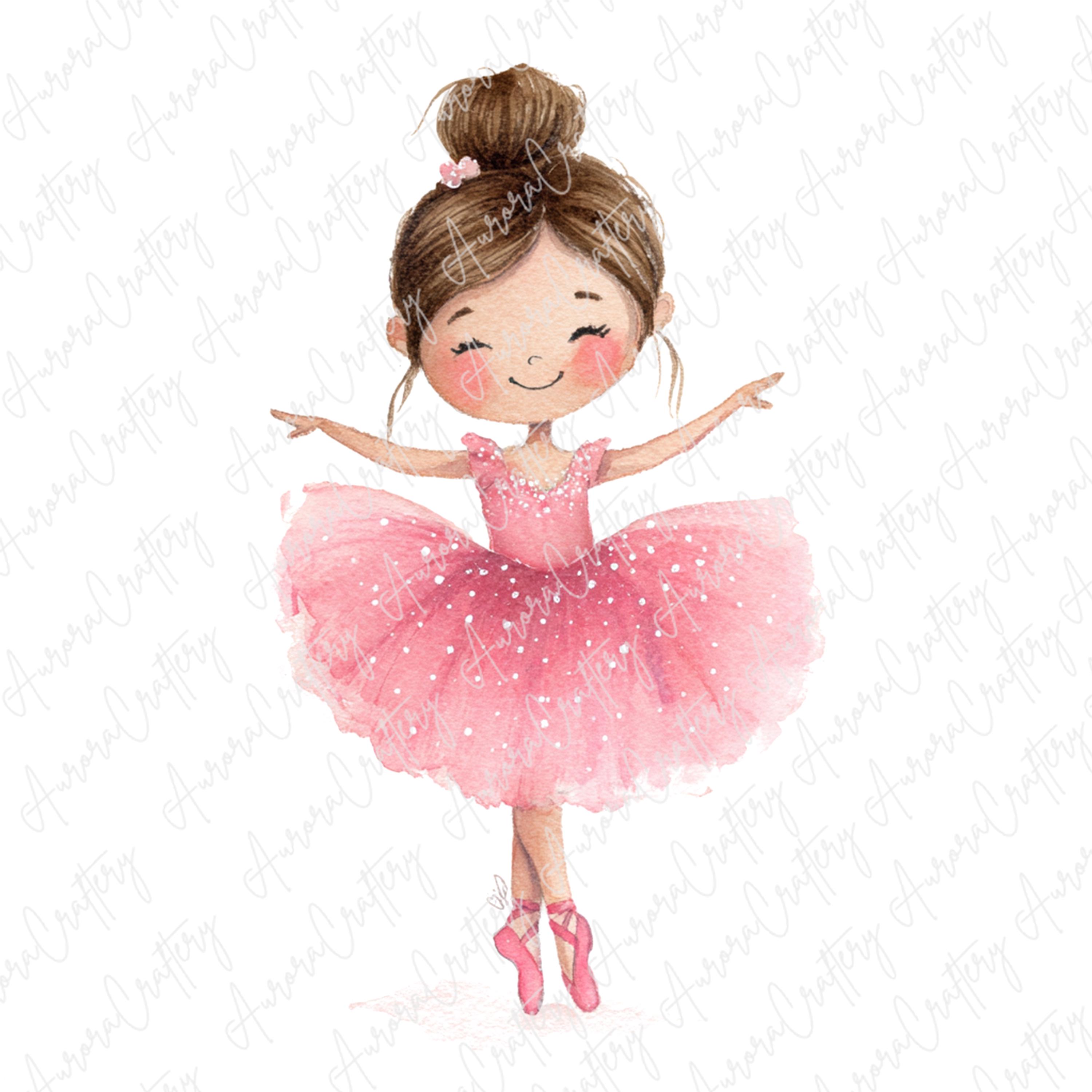 5 Watercolor Ballerina Girl Clipart, Cute Pink Tutu Dancer ...