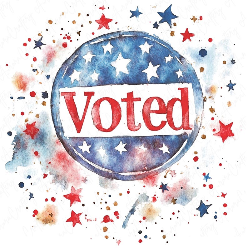 6 Watercolor American Patriotic Voting Stickers Clipart, I Voted Badge ...