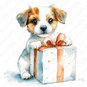 7 Watercolor Puppy Birthday Clipart, Cute Dogs With Balloons, Gifts ...