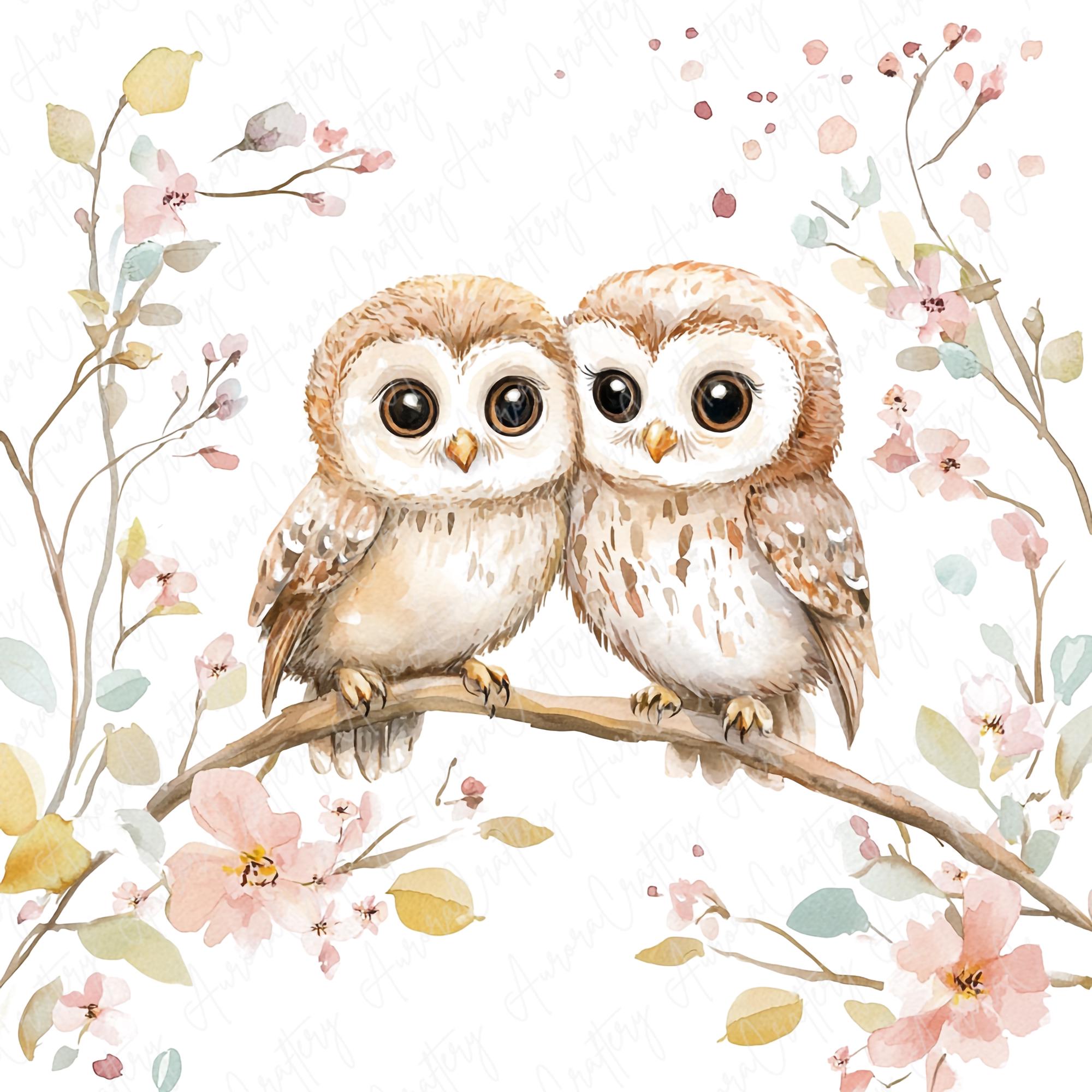 10 Watercolor Owl Clipart, Cute Owl Woodland Clipart, Woodland Owl and ...