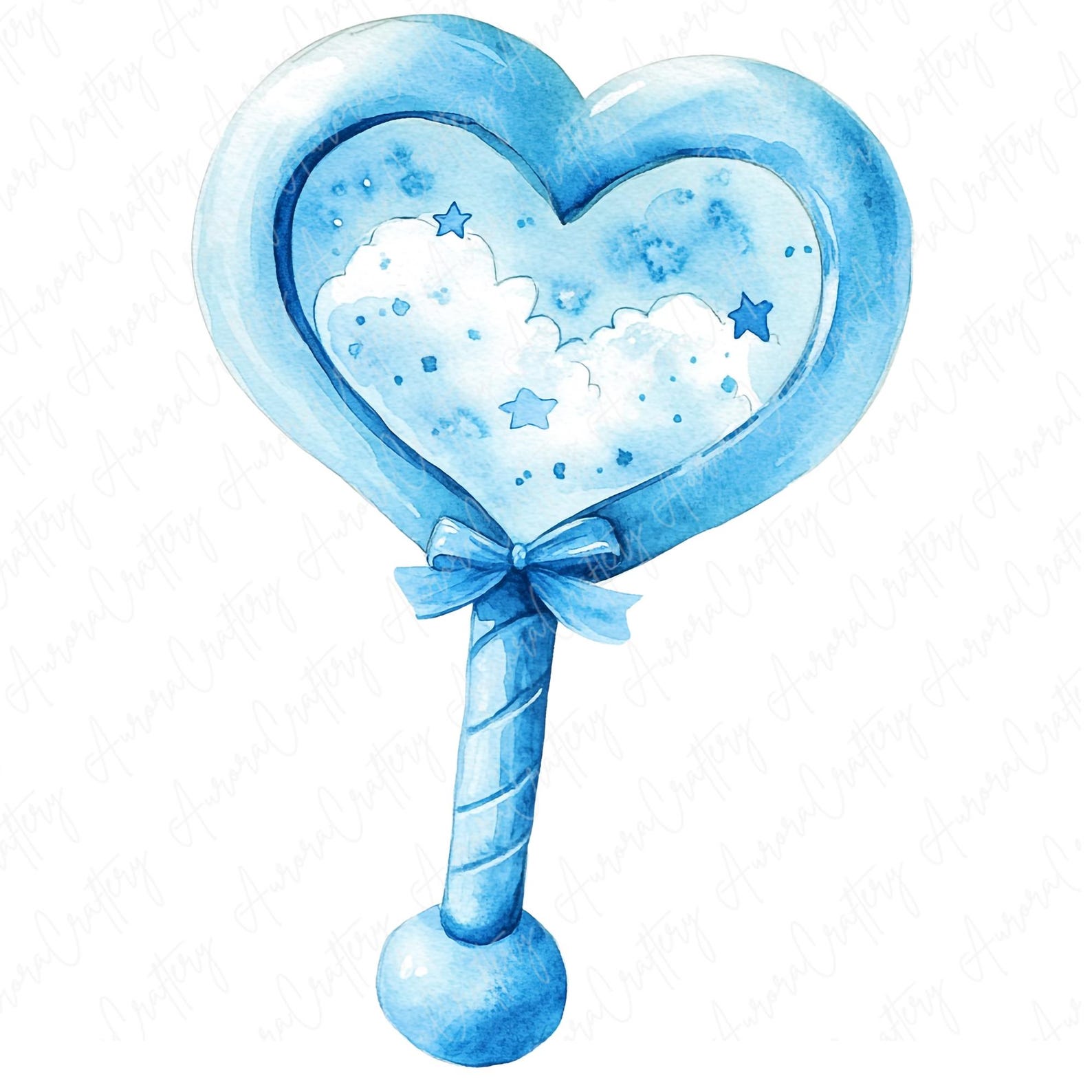 8 Blue Baby Rattle Clipart Set – Watercolor Baby Boy Rattles With Stars ...