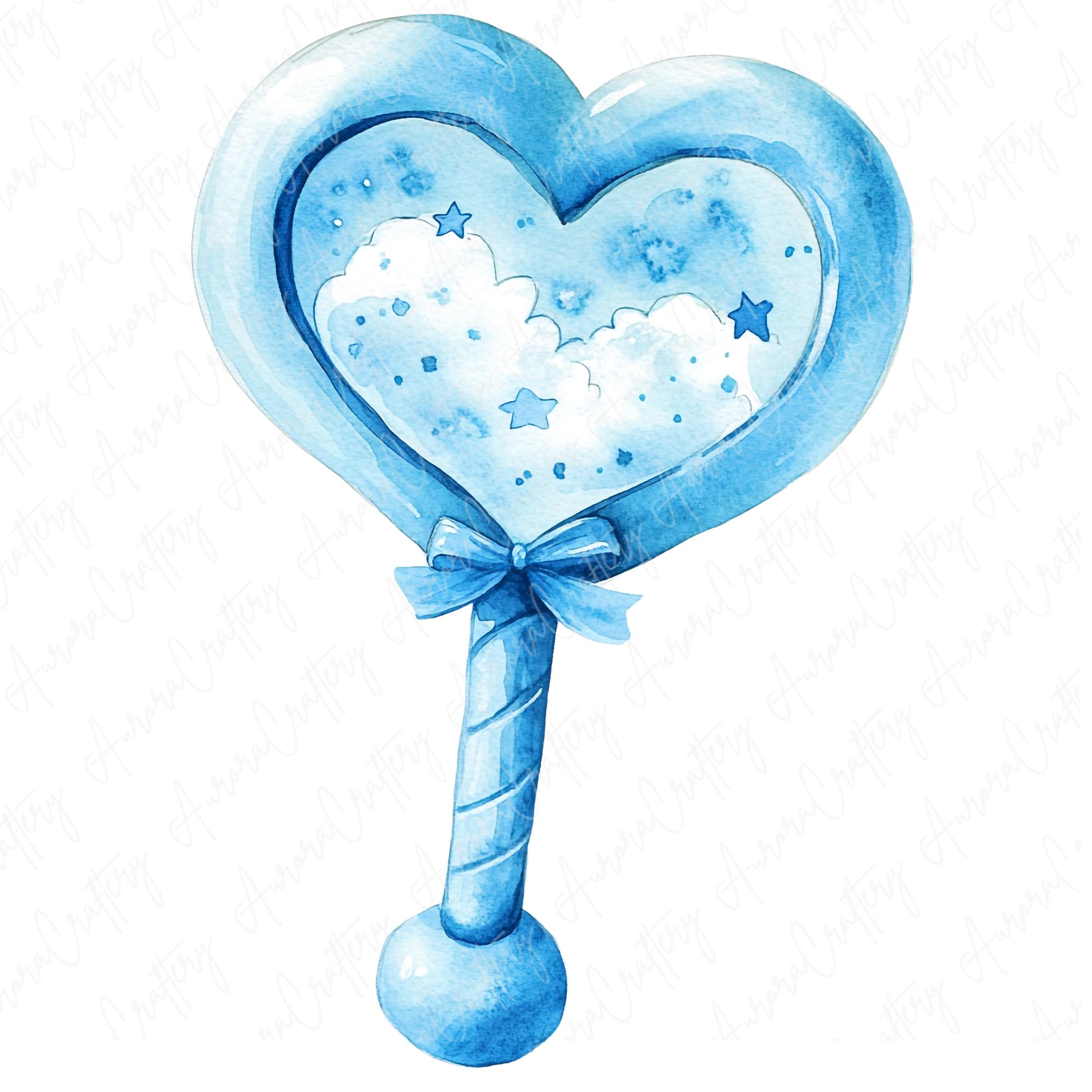 8 Blue Baby Rattle Clipart Set – Watercolor Baby Boy Rattles With Stars ...
