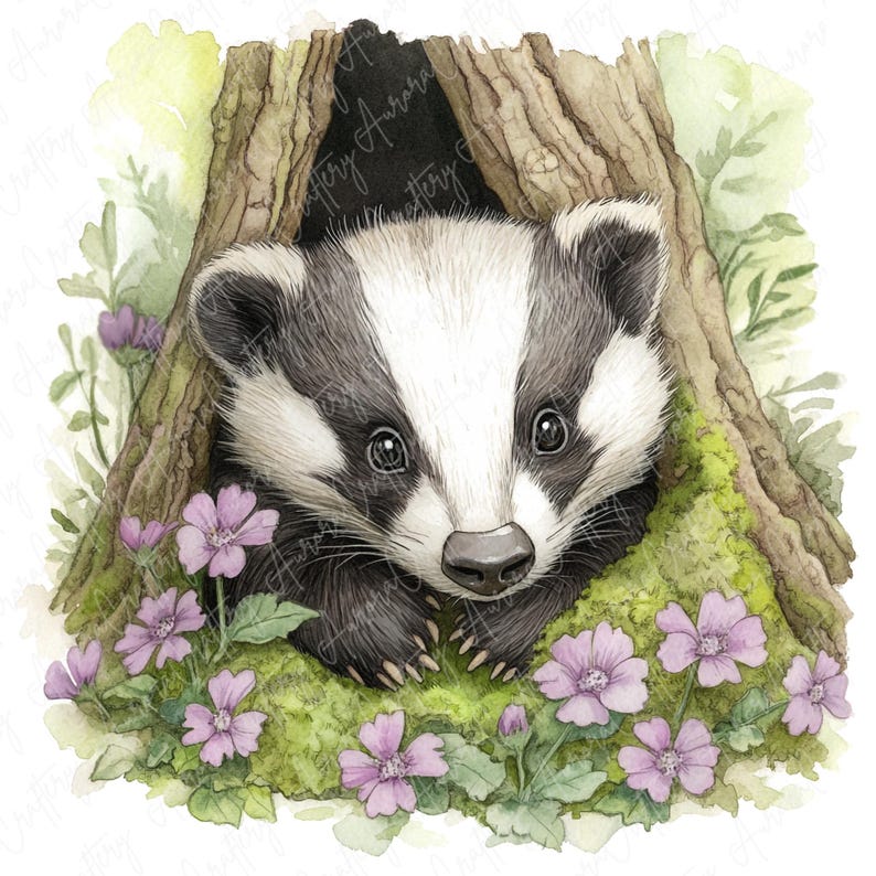 13 Watercolor Badger Clipart, Woodland Badger Clipart, Woodland Animal ...