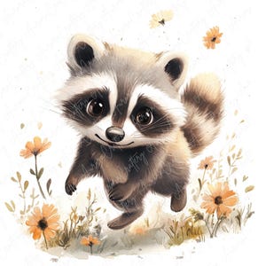 12 Watercolor Raccoon Clipart, Woodland Raccoon, Cute Forest Animal ...
