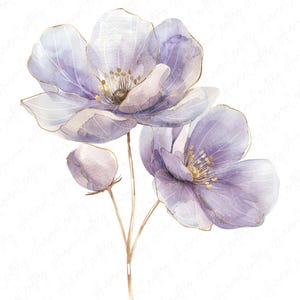 12 Abstract Purple Watercolor Floral Clipart Bundle, Soft Purple ...