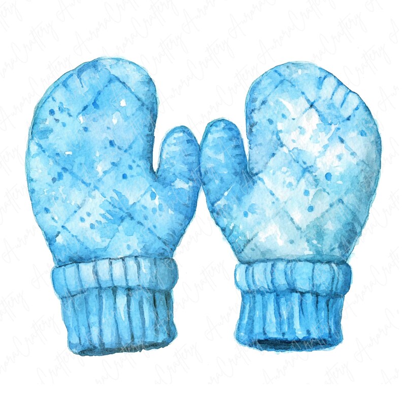 12 Baby Blue Mittens Watercolor Clipart, Winter-themed Nursery Art ...