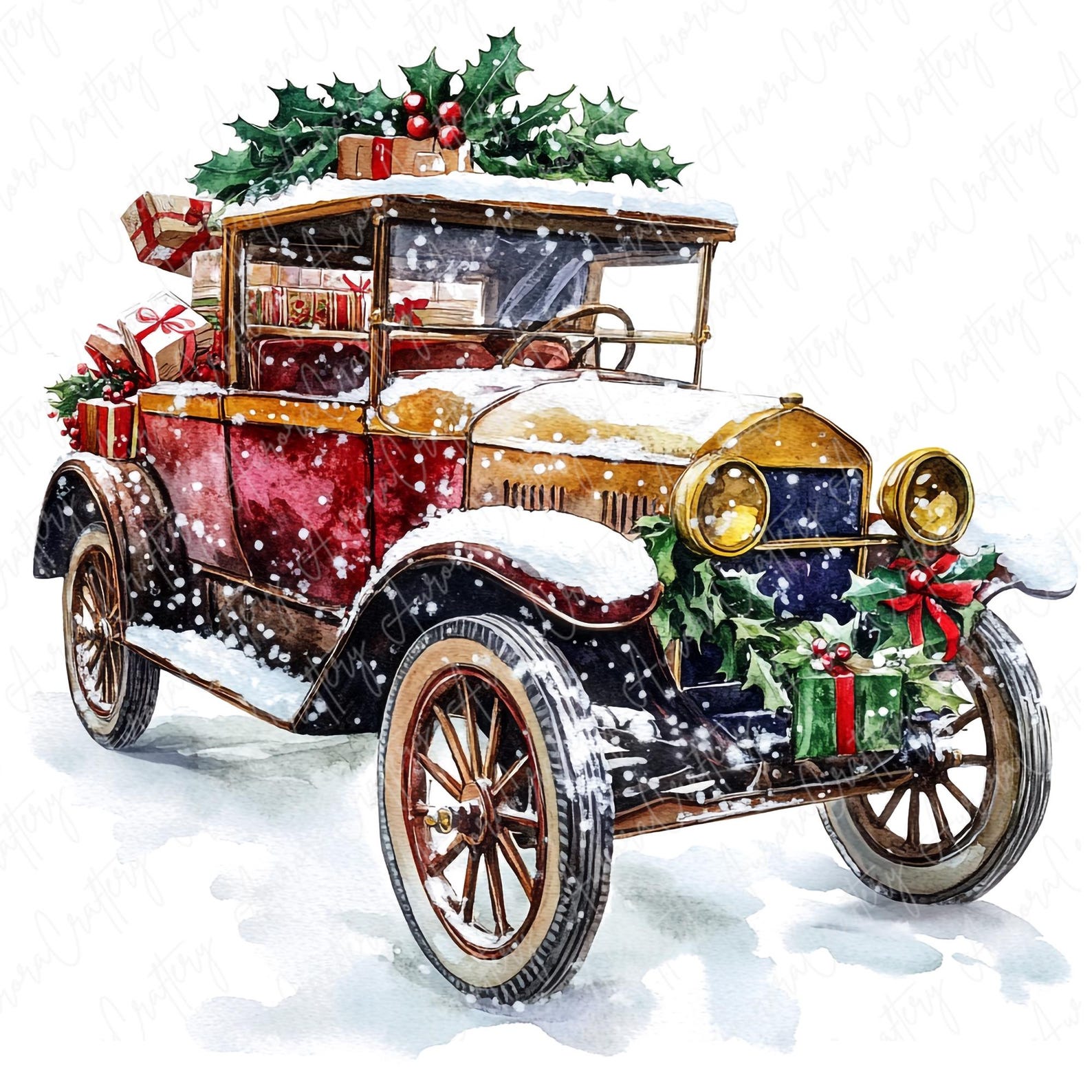 9 Watercolor Festive Trucks Clipart, Winter Truck With Gifts, Festive ...