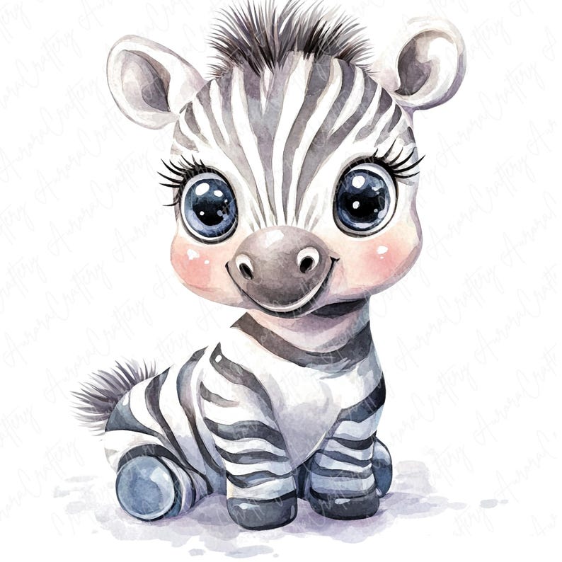 3 Watercolor Zebra Clipart, Cute Baby Animal Clipart, Baby Zebra ...