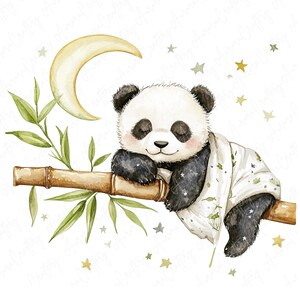 10 Watercolor Sleepy Panda Clipart Cute Baby Panda Clipart, Moon ...