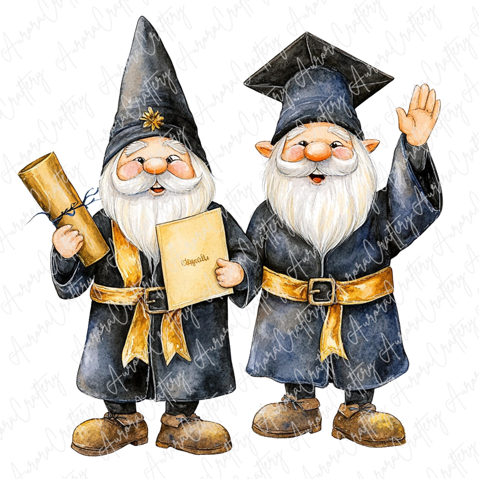 13 Watercolor Graduation Gnome Clipart, Cute Gnomes in Graduation ...