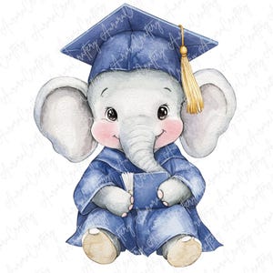 4 Watercolor Graduation Elephant Clipart in Blue, Elephants With ...