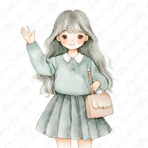7 Watercolor Girls Clipart, School Girls Clipart, Pastel Fashion Girl ...