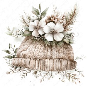 8 Festive Winter Hat Clipart, Floral Cozy Hats for Winter Craft ...