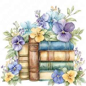 11 Watercolor Floral Books Clipart, Floral Book Clipart, Book Lover ...
