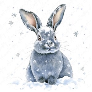 10 Watercolor Winter Rabbit Clipart, Woodland Bunny Clipart, Snowy ...