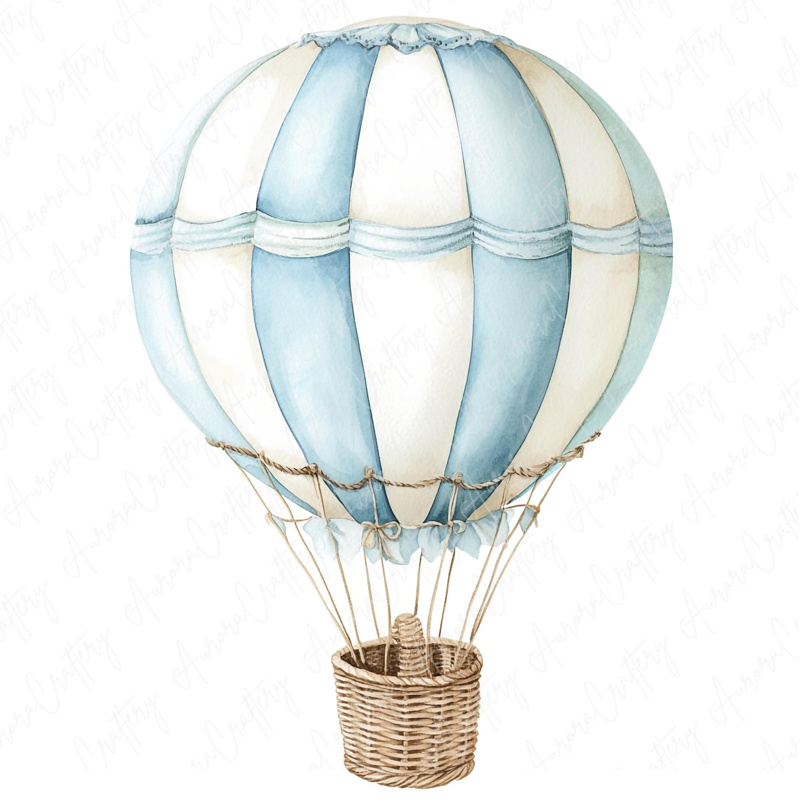 11 Baby Blue Hot Air Balloon Watercolor Clipart, Dreamy Nursery Decor ...