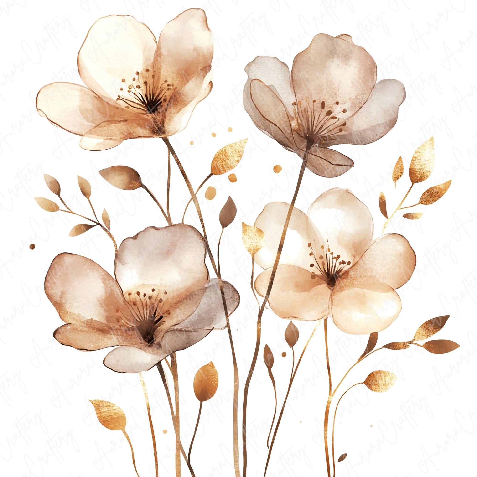 12 Vintage Sepia Watercolor Floral Clipart Bundle, Beige and Taupe ...