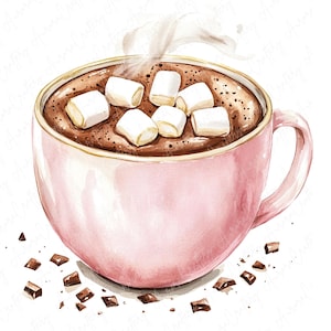 7 Pink Hot Chocolate Mug Clipart, Cozy Winter Drink Clipart, Hot ...