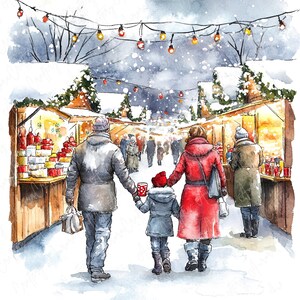 5 Watercolor Winter Market Clipart, Snowy Village Market, Winter ...