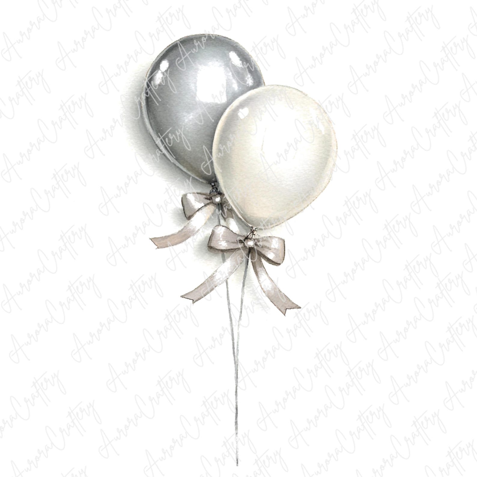 10 Watercolor Silver Balloon Clipart JPG, White and Gray Balloon ...