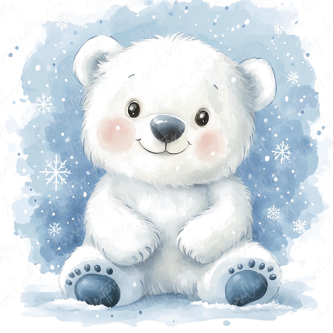 6 Watercolor Polar Bear Clipart, Cute Baby Polar Bear, Winter Animal ...