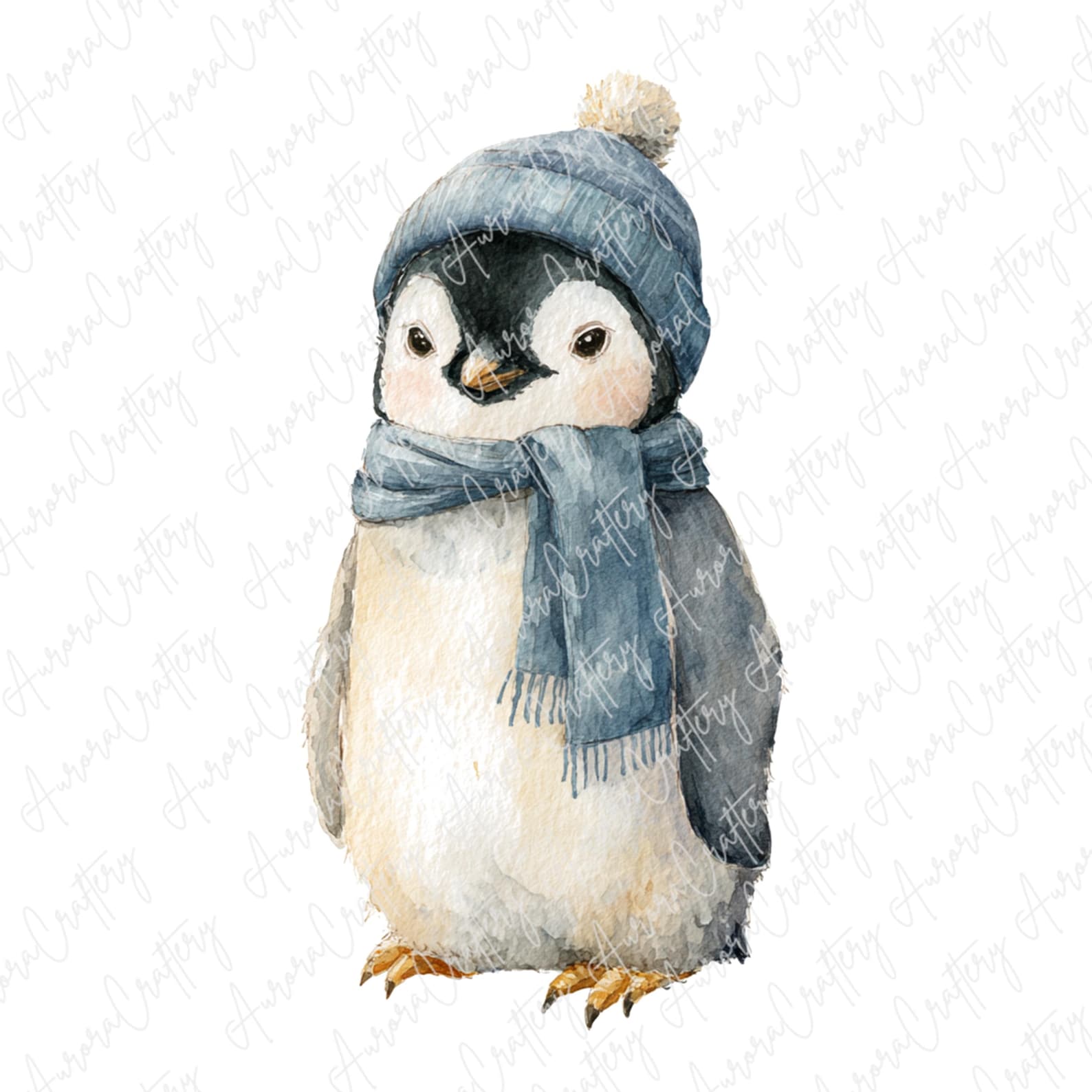 7 Watercolor Winter Penguin Clipart, Cute Penguin With Scarf and Hat ...