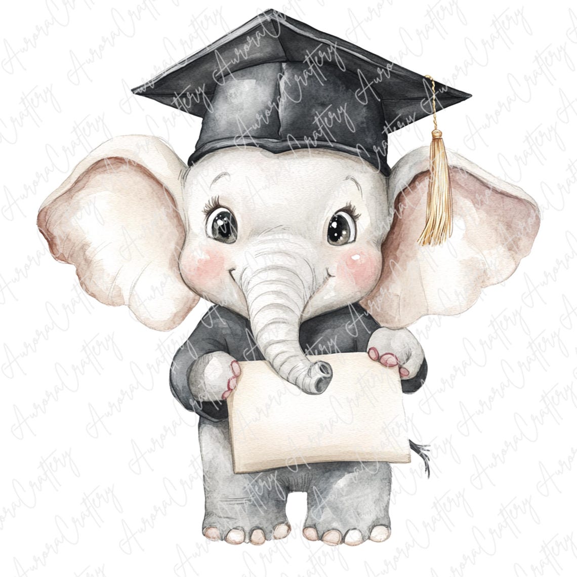 Graduation Elephant Clipart With Scrolls, Cute Elephants in Caps and ...