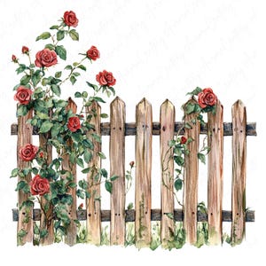 13 Watercolor Rose Fence Clipart, Romantic Valentine's Love Fences With ...