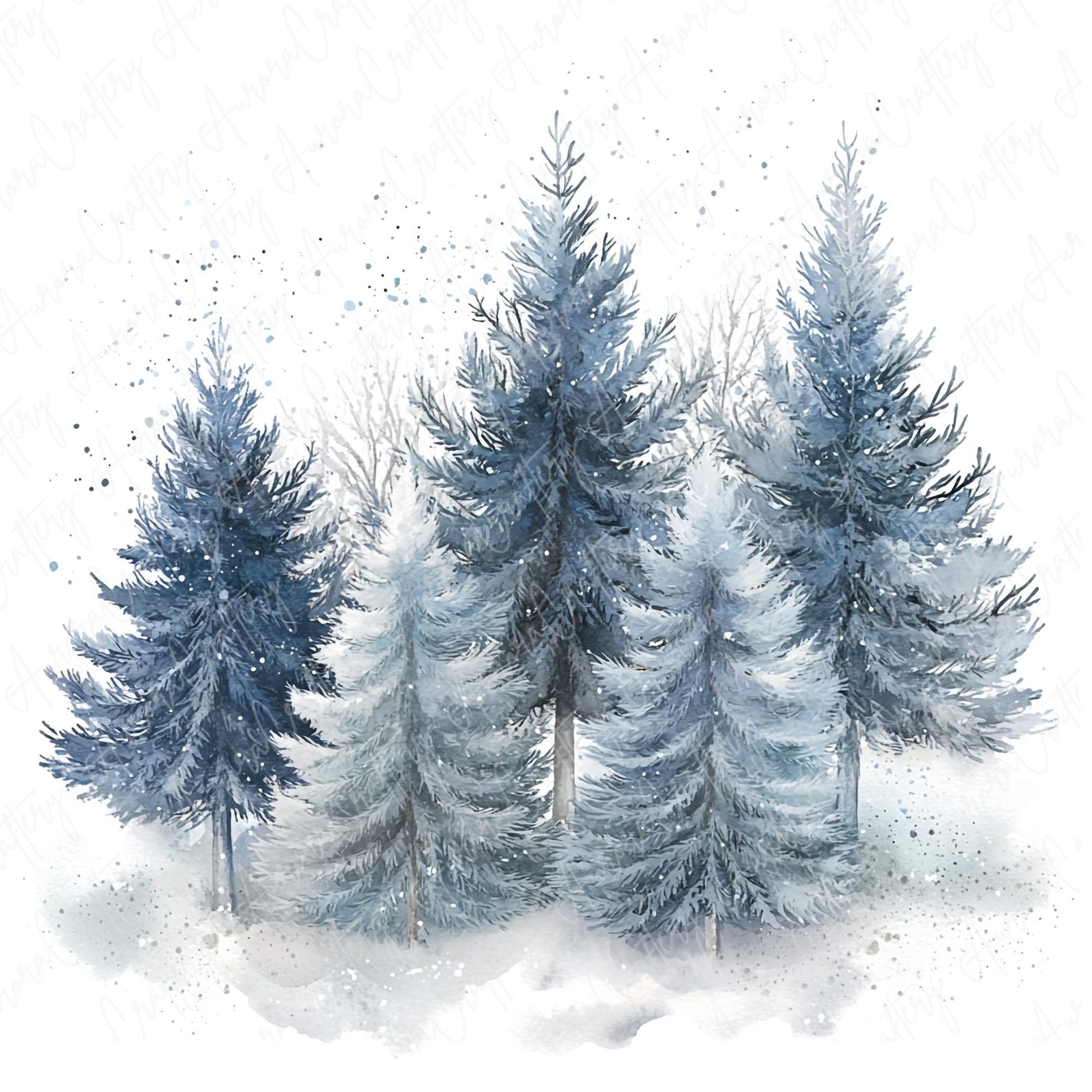 8 Winter Tree Clipart, Snowy Pine Tree, Snow on Trees Landscape, Blue ...