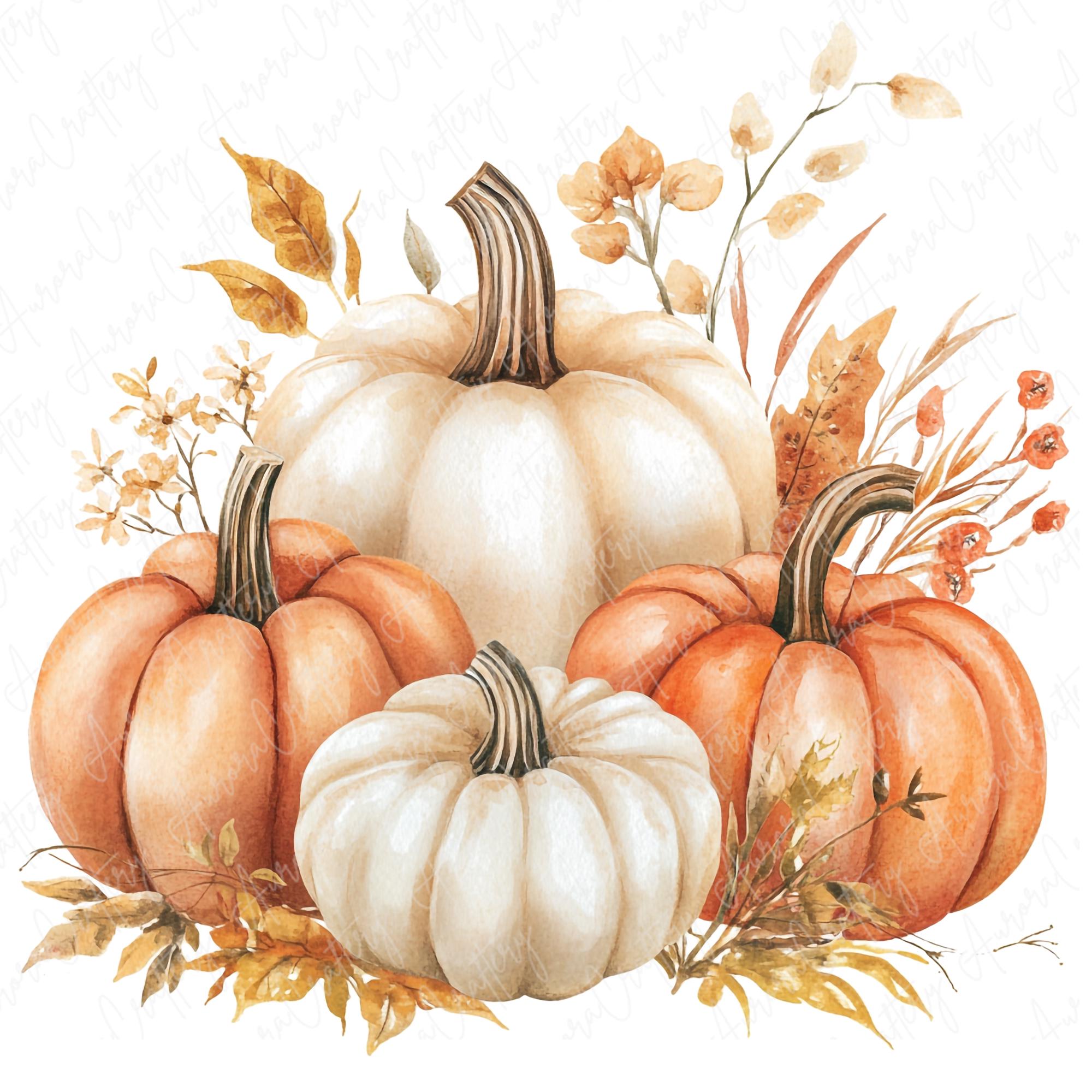 7 Floral Pumpkin Watercolor Clipart, Fall Pumpkin Bouquet, High Quality ...