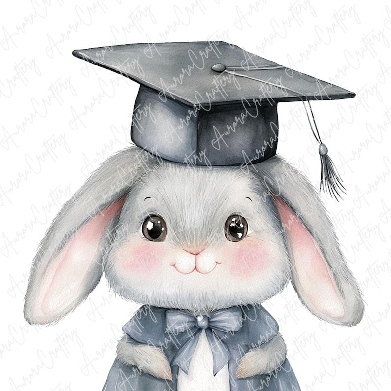 5 Watercolor Graduation Bunny Clipart, Cute Bunnies in Caps and Gowns ...