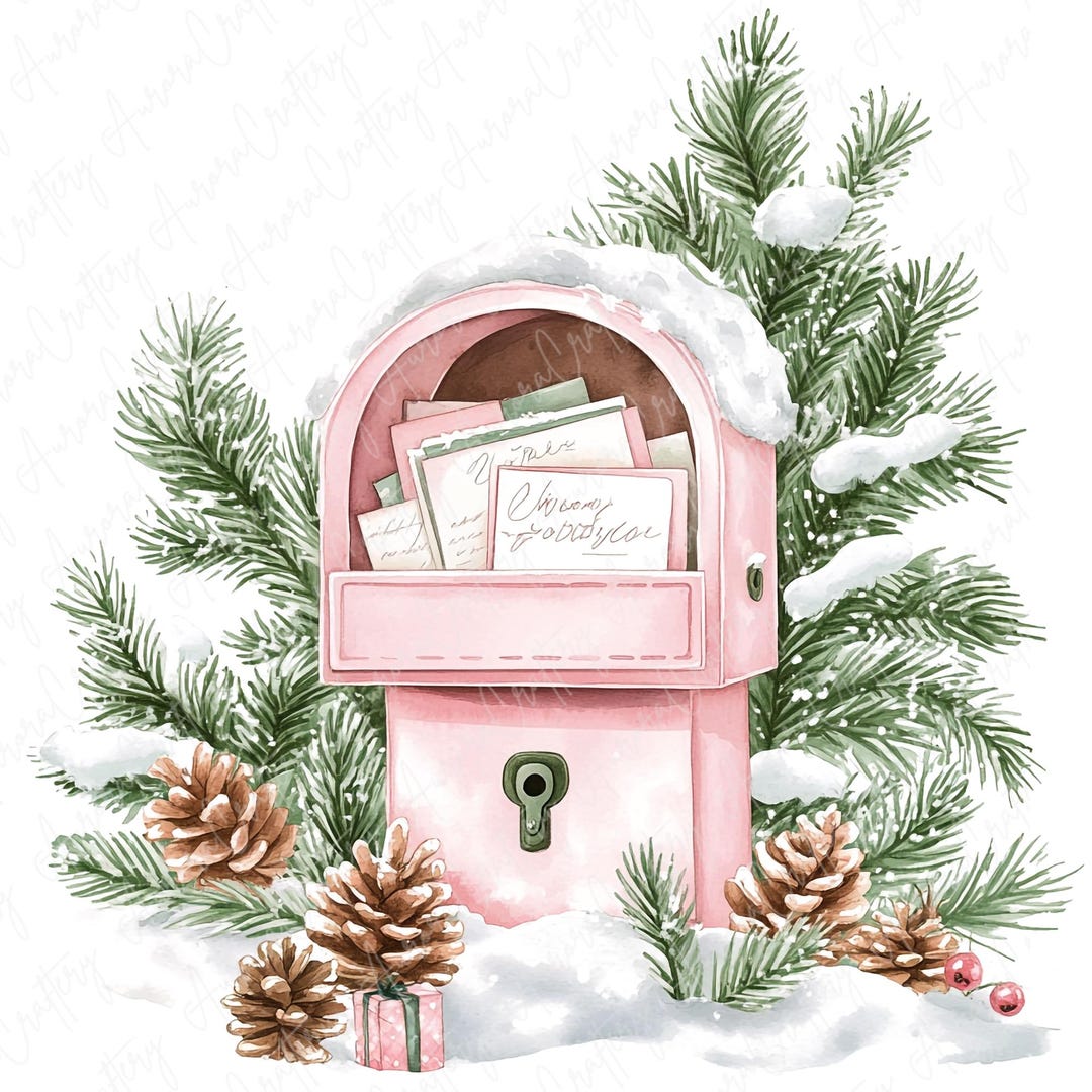 8 Pink Mailbox Winter Clipart, Winter Letters Clipart, Festive Mailbox ...