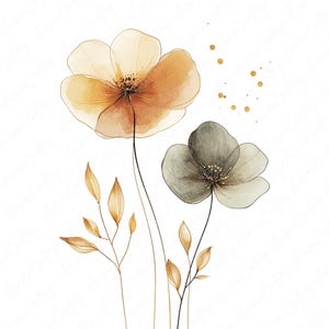 14 Earth Tone Floral Clipart, Watercolor Flower Clipart, High Quality ...