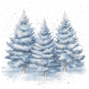 8 Winter Tree Clipart, Snowy Pine Tree, Snow on Trees Landscape, Blue ...