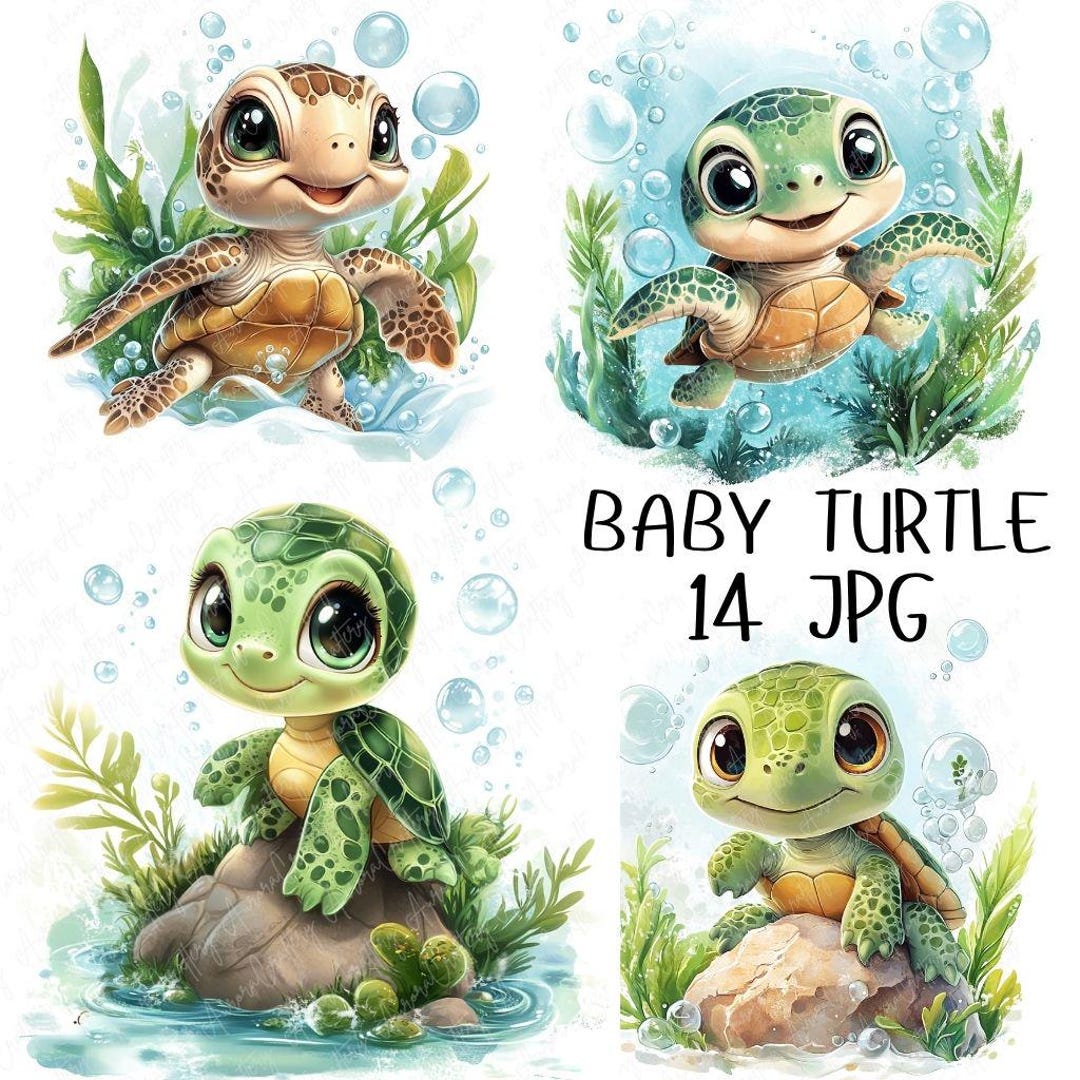 14 Watercolor Baby Turtle Clipart, Cute Sea Turtle Clipart for Paper ...