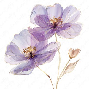 12 Abstract Purple Watercolor Floral Clipart Bundle, Soft Purple ...
