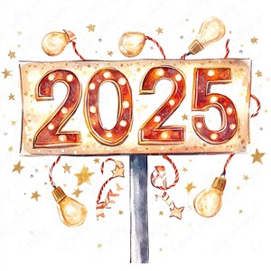 8 Watercolor 2025 Marquee Sign Clipart, Welcome 2025, Festive Signage ...